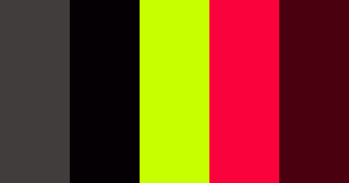 Color Palette: #413D3D, #040004, #C8FF00, #FA023C, #4B000F – Colorway