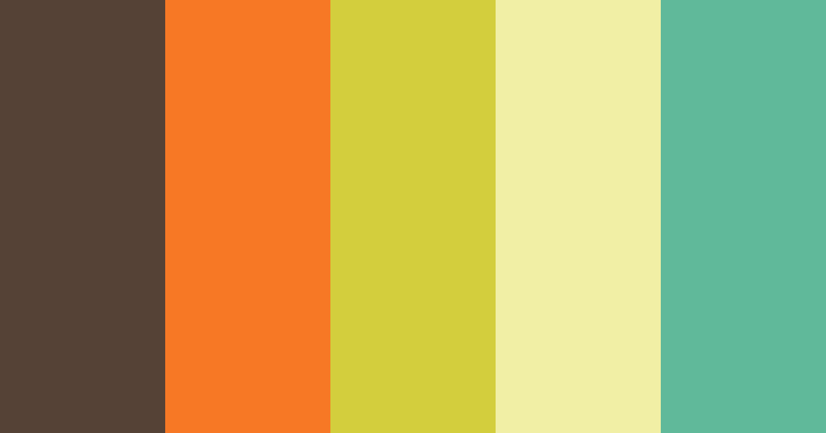 Color Palette: #554236, #F77825, #D3CE3D, #F1EFA5, #60B99A – Colorway