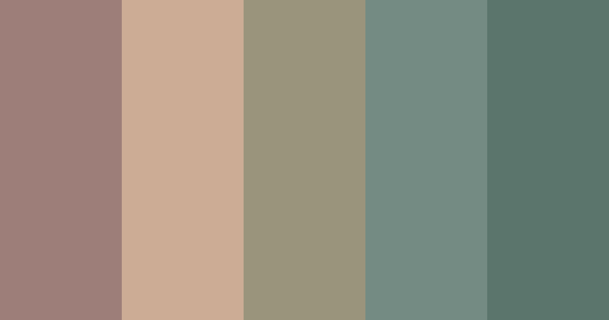 Color Palette: #9D7E79, #CCAC95, #9A947C, #748B83, #5B756C – Colorway