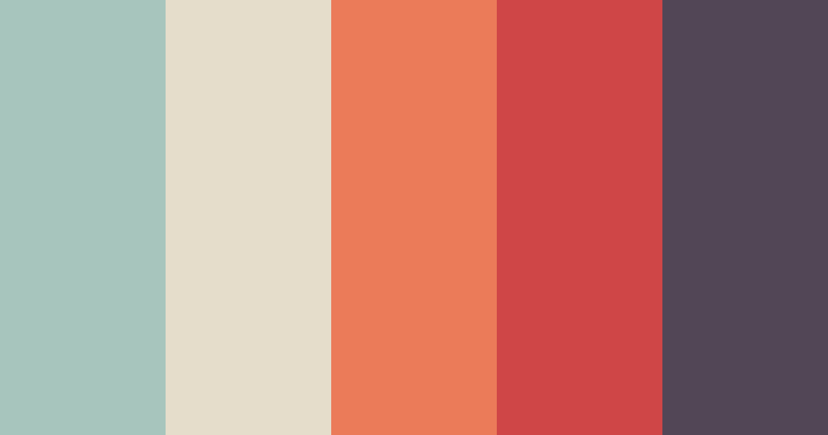 Color Palette: #A7C5BD, #E5DDCB, #EB7B59, #CF4647, #524656 – Colorway