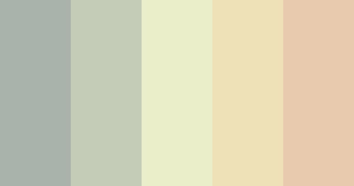 Color Palette: #AAB3AB, #C4CBB7, #EBEFC9, #EEE0B7, #E8CAAF – Colorway