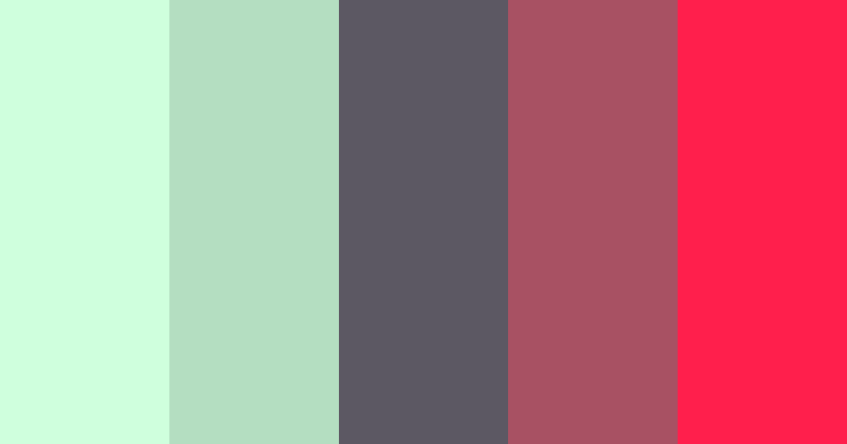 Color Palette: #CFFFDD, #B4DEC1, #5C5863, #A85163, #FF1F4C – Colorway